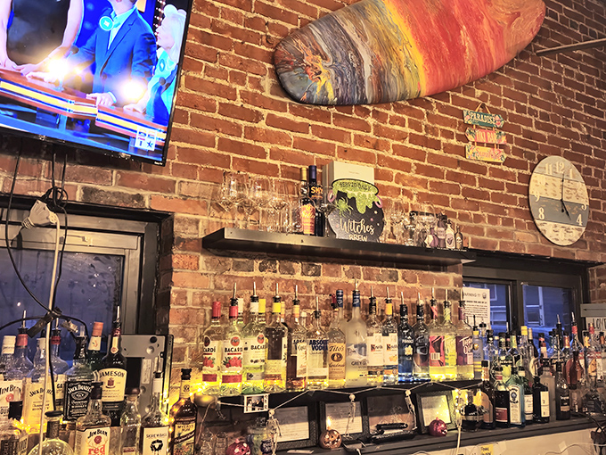 A well-stocked bar backed by exposed brick – where spirits meet spirit in a display that promises creative libations for every palate.