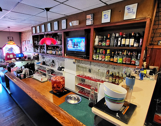 A well-stocked bar that promises the perfect wine pairing or cocktail to complement your Italian feast – no passport required.