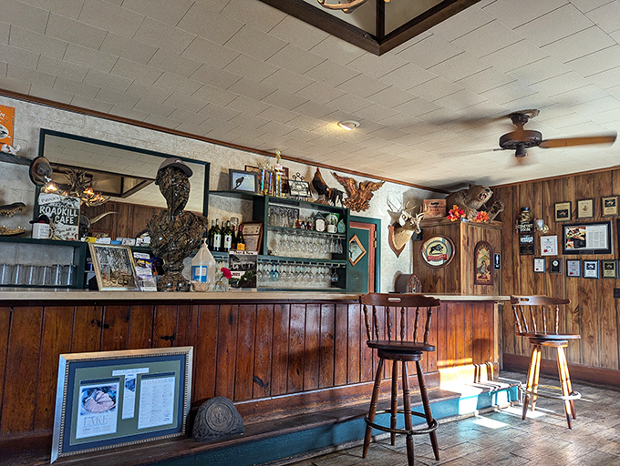 The bar where everybody might not know your name yet, but they will by dessert. Hunting trophies and memorabilia tell stories the bartenders might finish.