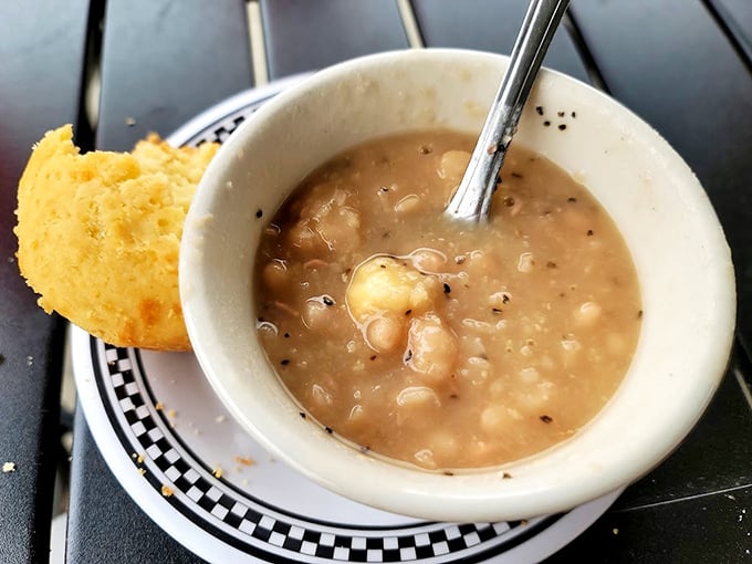 Bean soup with cornbread—proof that humble ingredients can create profound comfort without a shred of pretension.