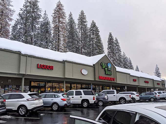 Big Trees Market isn't just a grocery store—it's Arnold's social hub where winter provisions and local gossip are gathered with equal enthusiasm.