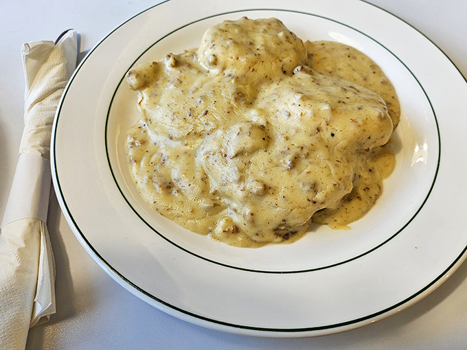 Biscuits and gravy – the Southern diplomat on a Northern plate, spreading creamy, peppery goodness that knows no regional boundaries.