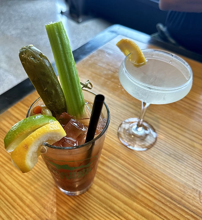 A Bloody Mary garnished like a vegetable garden meets the perfect brunch cocktail for serious food lovers.