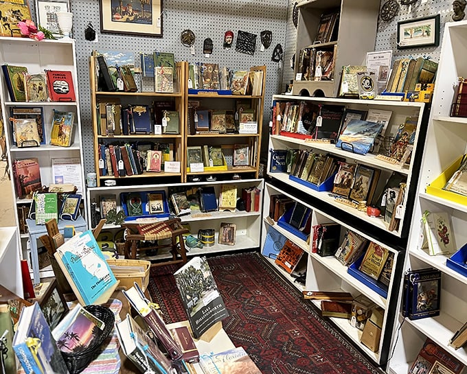 The bibliophile's dream corner – where that distinctive old book smell comes complimentary with every browse. Intoxicating for literature lovers!