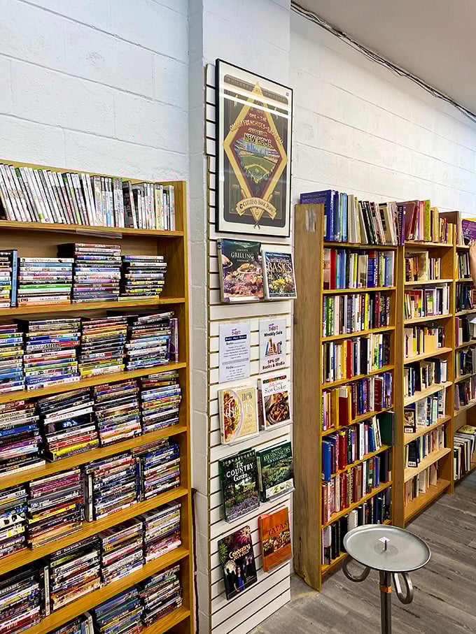 The book section rivals small-town libraries, offering dog-eared paperbacks and pristine hardcovers waiting for their next reader.