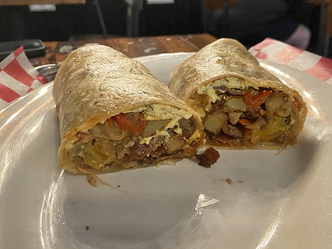 Breakfast burrito perfection—a tortilla treasure chest filled with savory morning delights. Cut it open and watch the day's possibilities unfold.