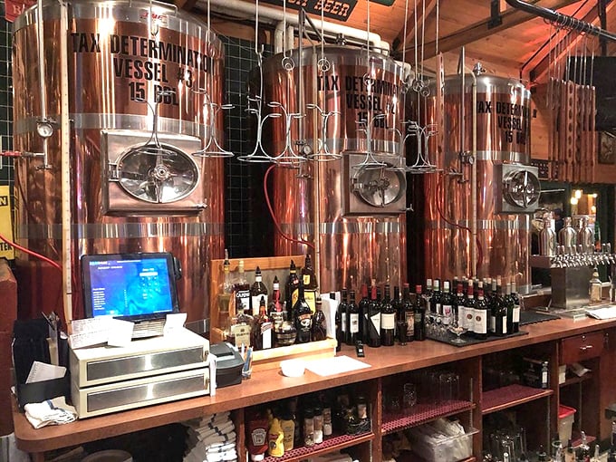 These gleaming copper brewing tanks aren't just functional—they're the cathedrals where beer prayers are answered daily.