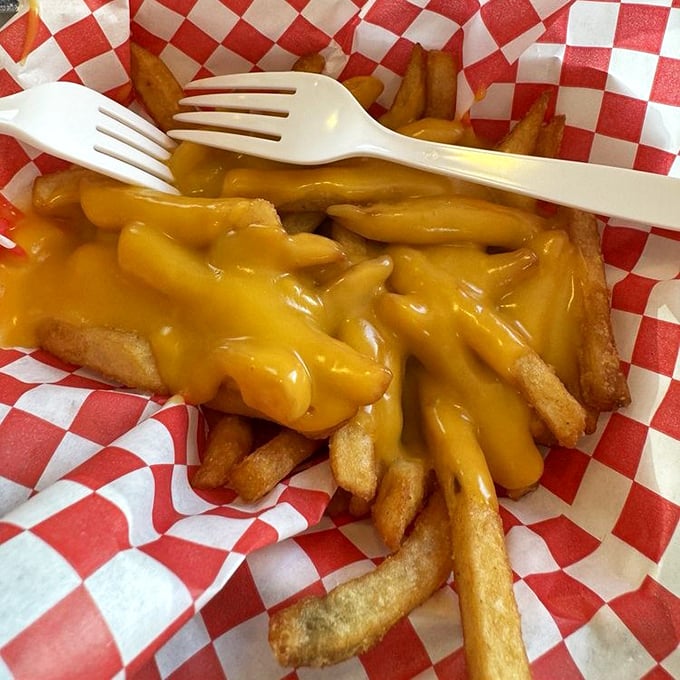 Cheese fries that require a commitment—to the meal, to the moment, and to the napkins you'll need afterward.
