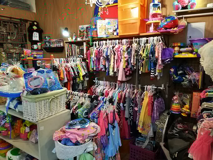 Children's clothing section where growing kids won't bankrupt parents faster than college tuition will.