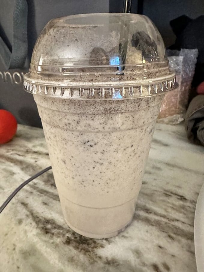 This cookies and cream shake isn't just a drink—it's dessert with a straw, complete with a cookie surprise waiting at the bottom.