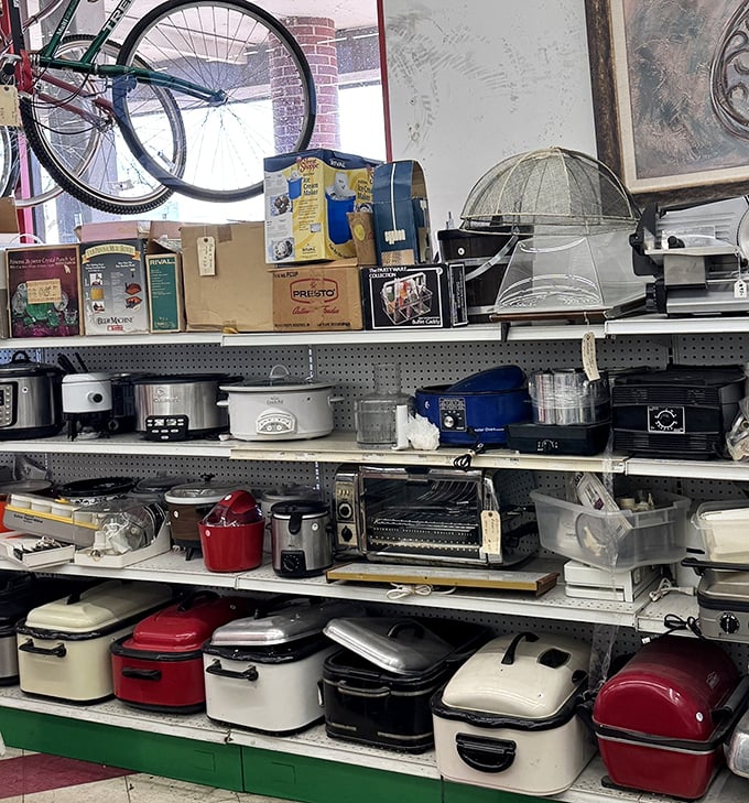The small appliance section—where waffle makers and sandwich presses go to find their second act in culinary life.