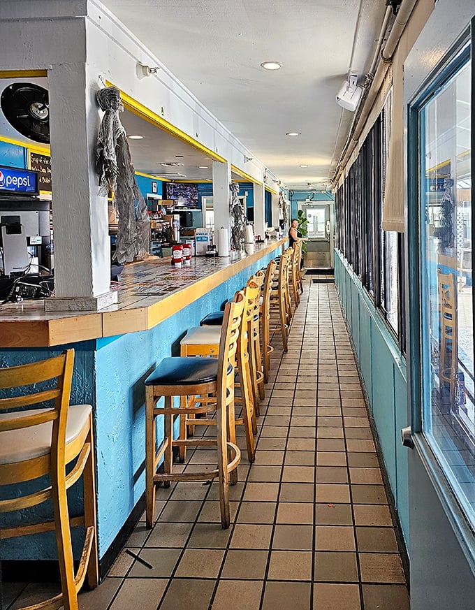 The counter where magic happens – turquoise blue like the Florida waters and just as welcoming after a long day at the beach.