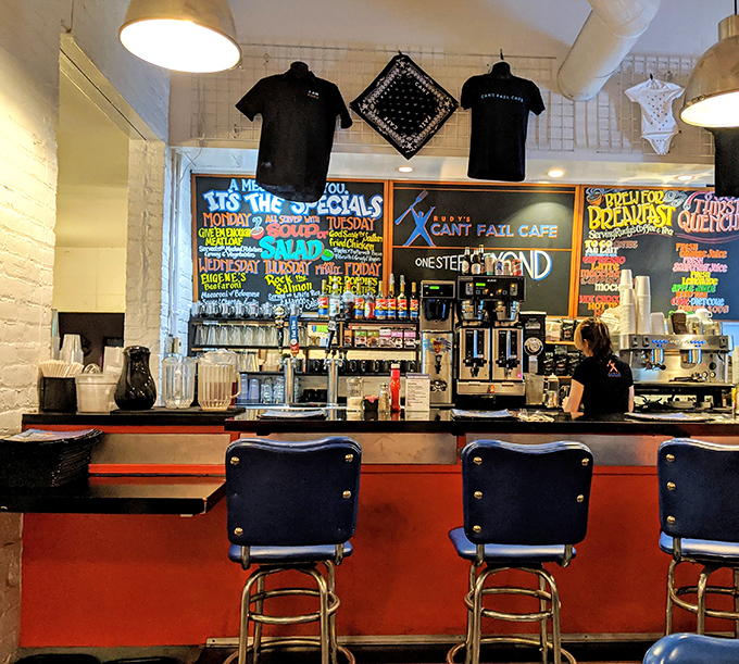 The counter where magic happens—colorful chalkboard specials and stools that have supported thousands of satisfied customers through the years.