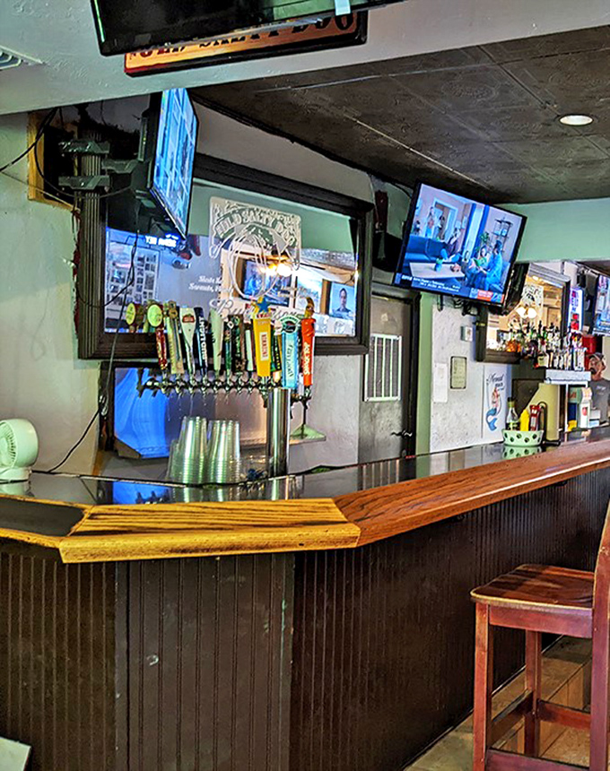 A proper bar with proper taps—because nothing complements seafood quite like a cold beer poured by someone who knows exactly what they're doing.