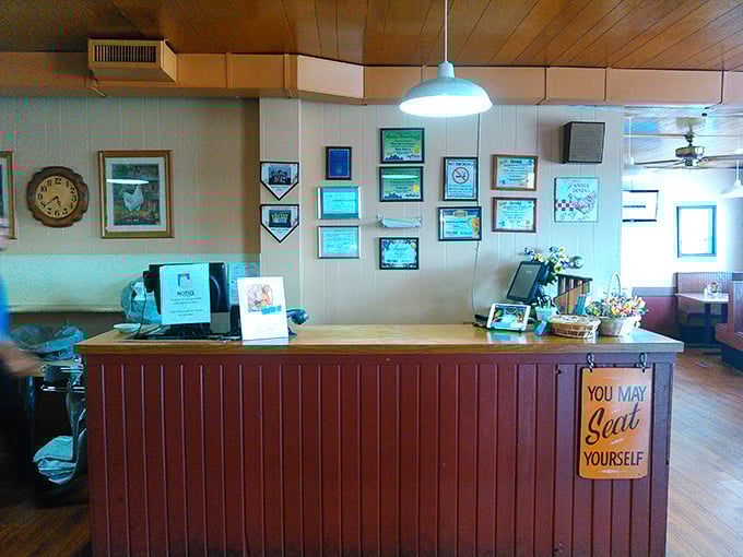 The counter where dreams come true. That "Seat Yourself" sign is the most welcoming invitation since Willy Wonka opened his factory gates.