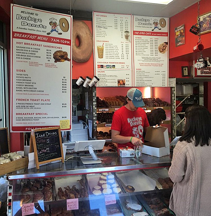 Where the magic happens—order at the counter, where generations of sleepy students have muttered "glazed, please" at 2 AM.
