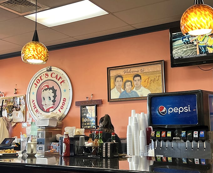 The heart of Joe's operation—where condiments stand at attention, menus rest between rounds, and every table feels like the best seat in the house.