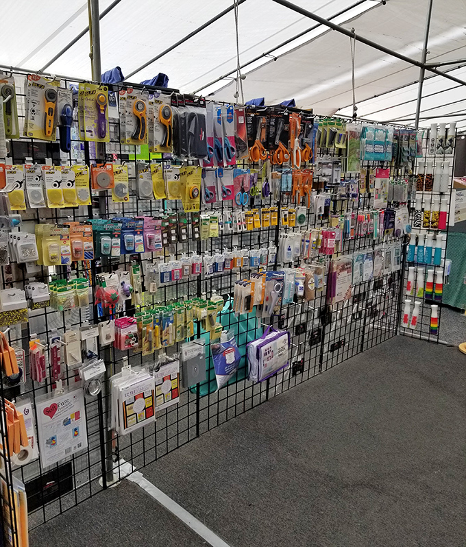 A crafter's paradise of organized chaos—every sewing, crafting, and household gadget you never knew you needed until now.