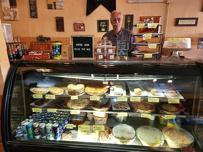 A dessert case that doesn't just tempt—it practically sings a siren song of homemade pies and treats worth every calorie.