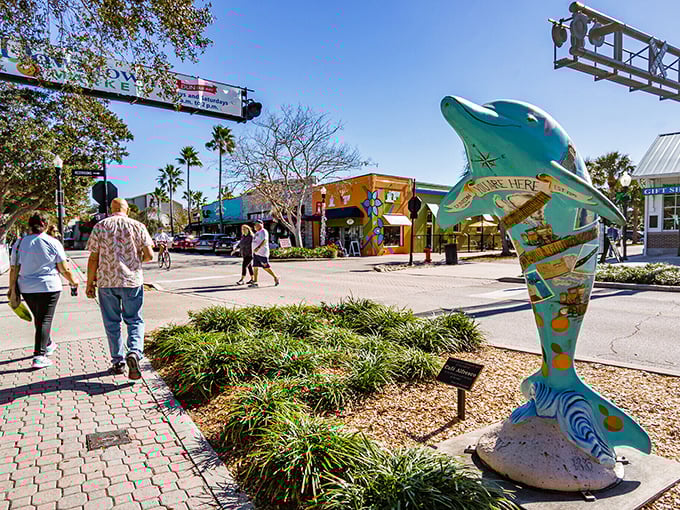 This whimsical dolphin sculpture serves as downtown's unofficial greeter, reminding visitors they're never far from Dunedin's aquatic playground.