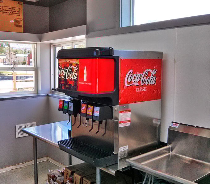 The soda fountain—where you'll contemplate life's important questions, like "Can I fit another helping of brisket if I skip the drink?"