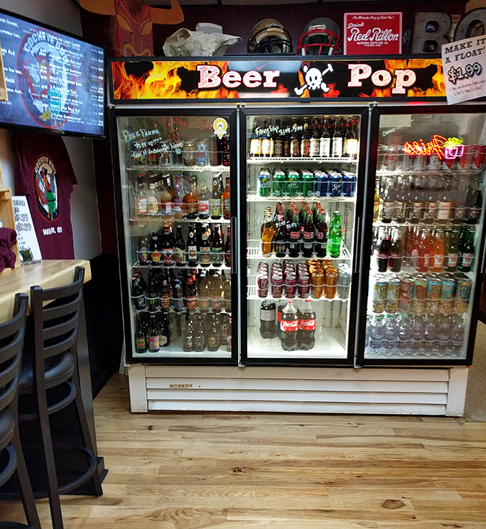 The drink cooler—where decisions about which beverage will best complement your meat feast become surprisingly philosophical.