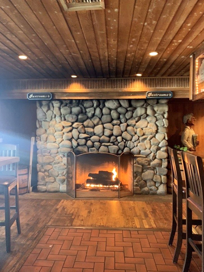 Nothing says "coastal comfort" quite like a roaring stone fireplace in a seafood restaurant – maritime charm with a touch of mountain lodge.