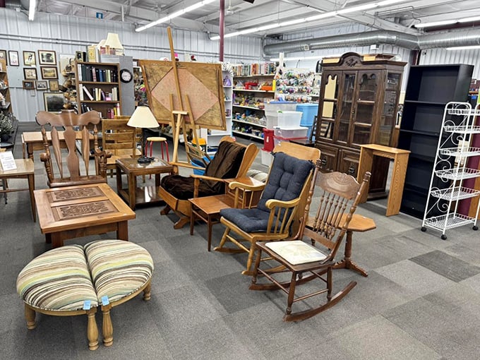 The furniture section showcases solid wood craftsmanship from eras when things were built to last, not just until the warranty expires.