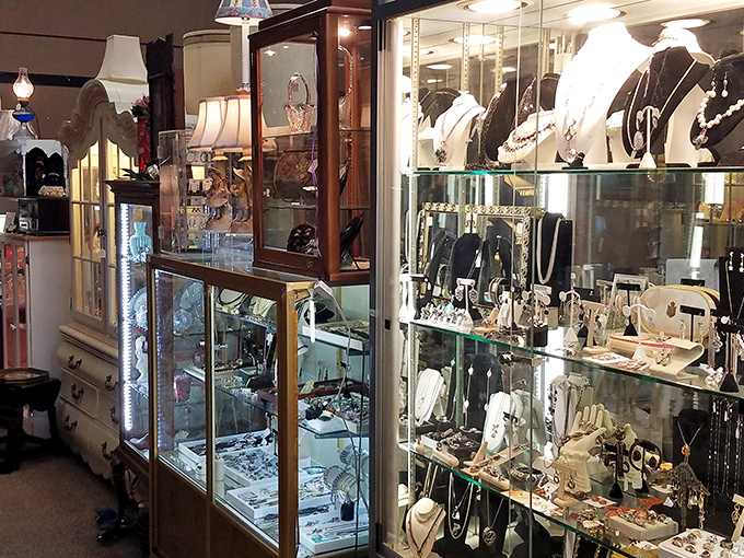 Sparkling showcases hold decades of glamour where vintage jewelry waits to adorn new generations of style mavens.