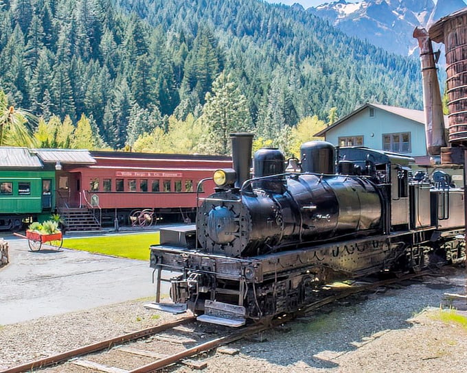 All aboard the nostalgia express! This vintage locomotive stands ready to transport you back to Dunsmuir's railroad glory days.