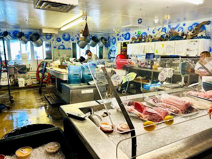 Where the magic happens – a glimpse into the kitchen that transforms the morning's catch into the afternoon's delight. 