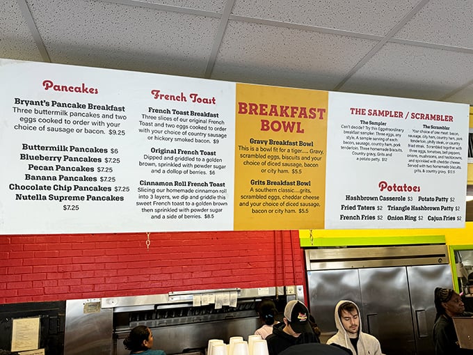 The menu board tells the whole story – classic breakfast done right, every single time.