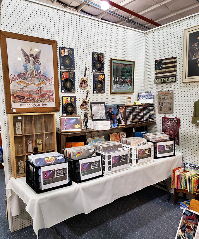 Vinyl paradise! Records, memorabilia, and enough musical nostalgia to make your Spotify playlist feel thoroughly inadequate.