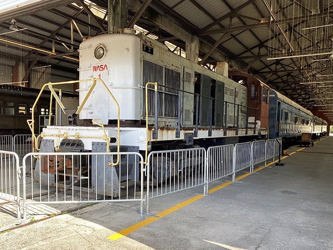 NASA's contribution to railroad history surprises many visitors – this locomotive once hauled rocket components that would eventually reach for the stars.
