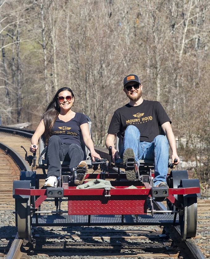 Pedal-powered adventure on actual railroad tracks – because sometimes you need to work for those scenic views.