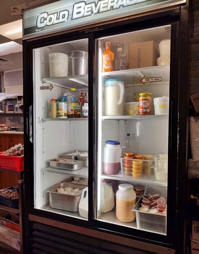 This refrigerator holds the building blocks of Southern cuisine – where homemade dressings and fresh ingredients wait their turn.