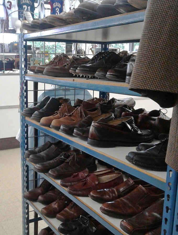 The shoe section – a leather landscape of barely-broken-in loafers and well-loved work boots, each pair with miles of stories to tell.