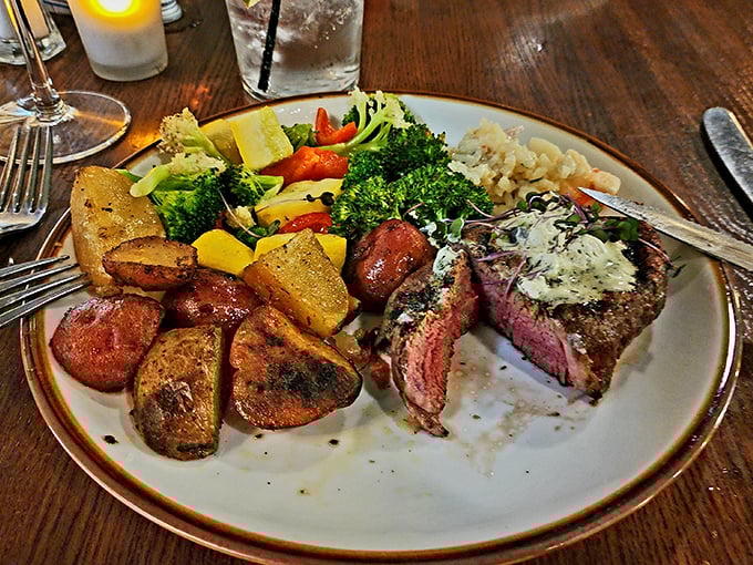 Who says seafood restaurants can't nail a steak? This perfectly medium-rare sirloin proves that surf and turf isn't a compromise.