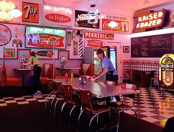 The choreography behind the counter is as much a part of the experience as the food—servers moving with the practiced efficiency that comes only with time.