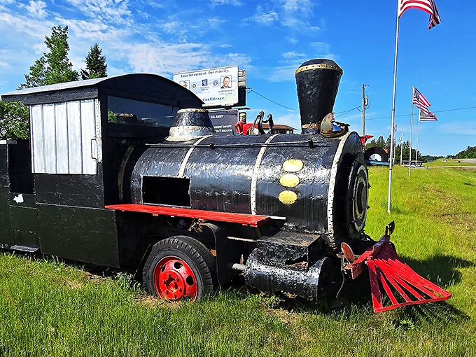 This locomotive might not run on actual tracks, but it's chugging full-steam ahead on pure Yooper imagination.