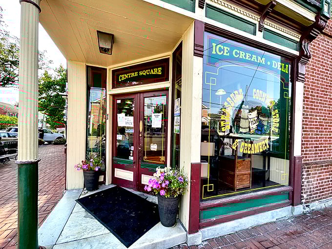 At Centre Square's ice cream shop, calories don't count if you're licking fast enough. Those hanging flower baskets aren't just for show—they're there to distract from your second scoop.