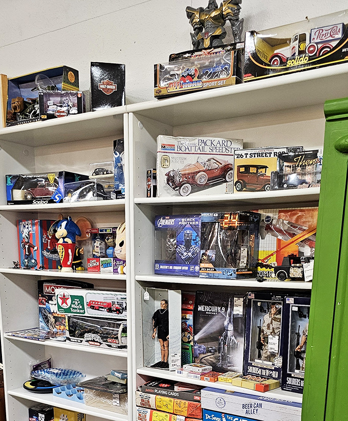 Collector's corner—where childhood memories in their original packaging sit patiently waiting for their next caretaker.