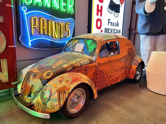 This psychedelic Beetle isn't just transportation—it's wearable art with an engine. The perfect California dream machine for cruising from beach to desert.