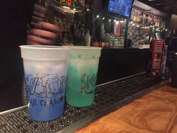 The signature blue and green cocktails match the underwater theme – like drinking the ocean, but tastier and with alcohol.