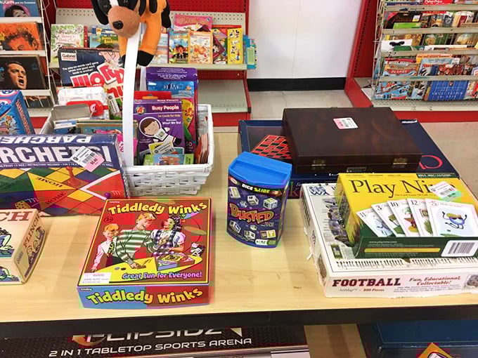 Board games with possibly all their pieces await new family game nights. Tiddledy Winks – before smartphones, this was how we entertained ourselves, kids!