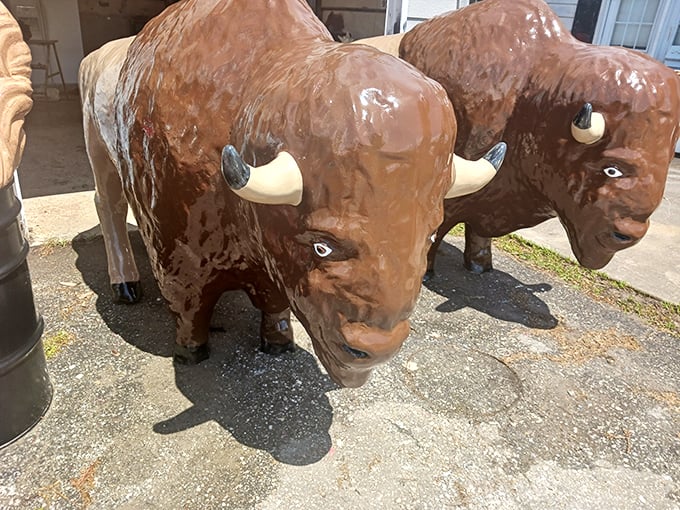 Buffalo roam where the skies are cloudy and the fiberglass is plentiful. These mighty beasts look ready to charge into your Instagram feed.