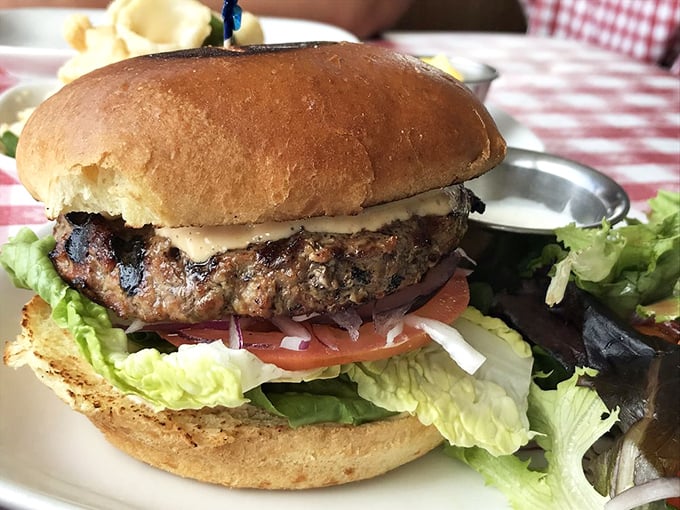 Between two seas of seafood options sits this harbor of comfort—a burger that reminds you they excel at everything that touches their grill.