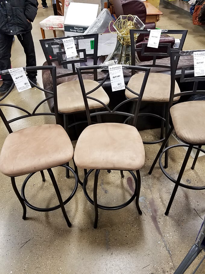 Bar stools awaiting their next home—perhaps your kitchen island needs these neutral-toned sentinels standing guard while you sip morning coffee?