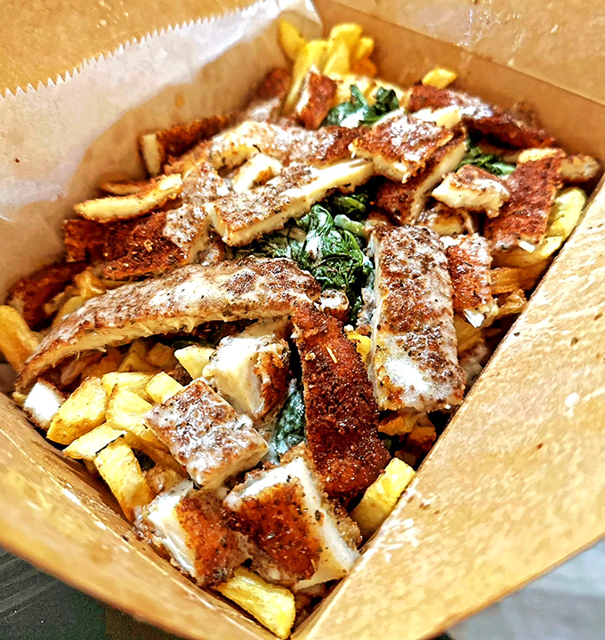 Chicken cutlet fries crowned with crispy perfection – comfort food that deserves its own holiday.