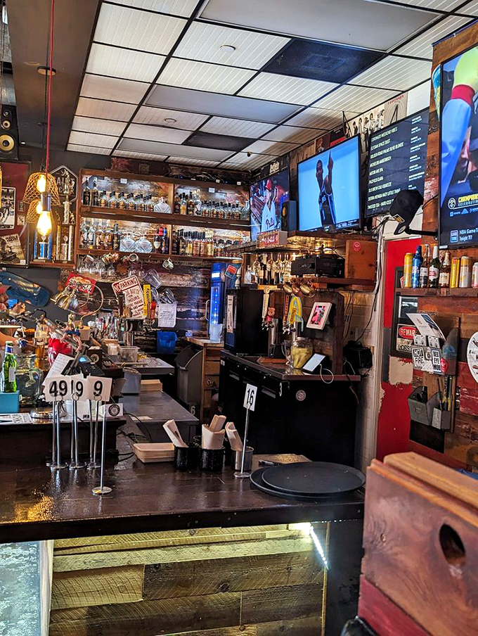 Behind this bar, mixology meets marine biology—where beer taps flow and seafood dreams come true.